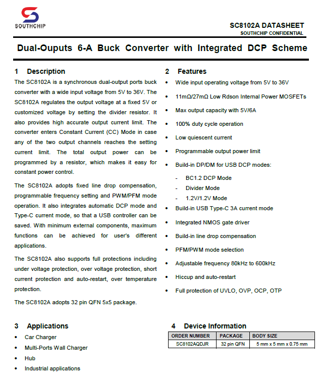 南芯SC8102A 多口USB充电方案 --SC8102AQDJR korechip -深圳市科瑞芯电子有限公司